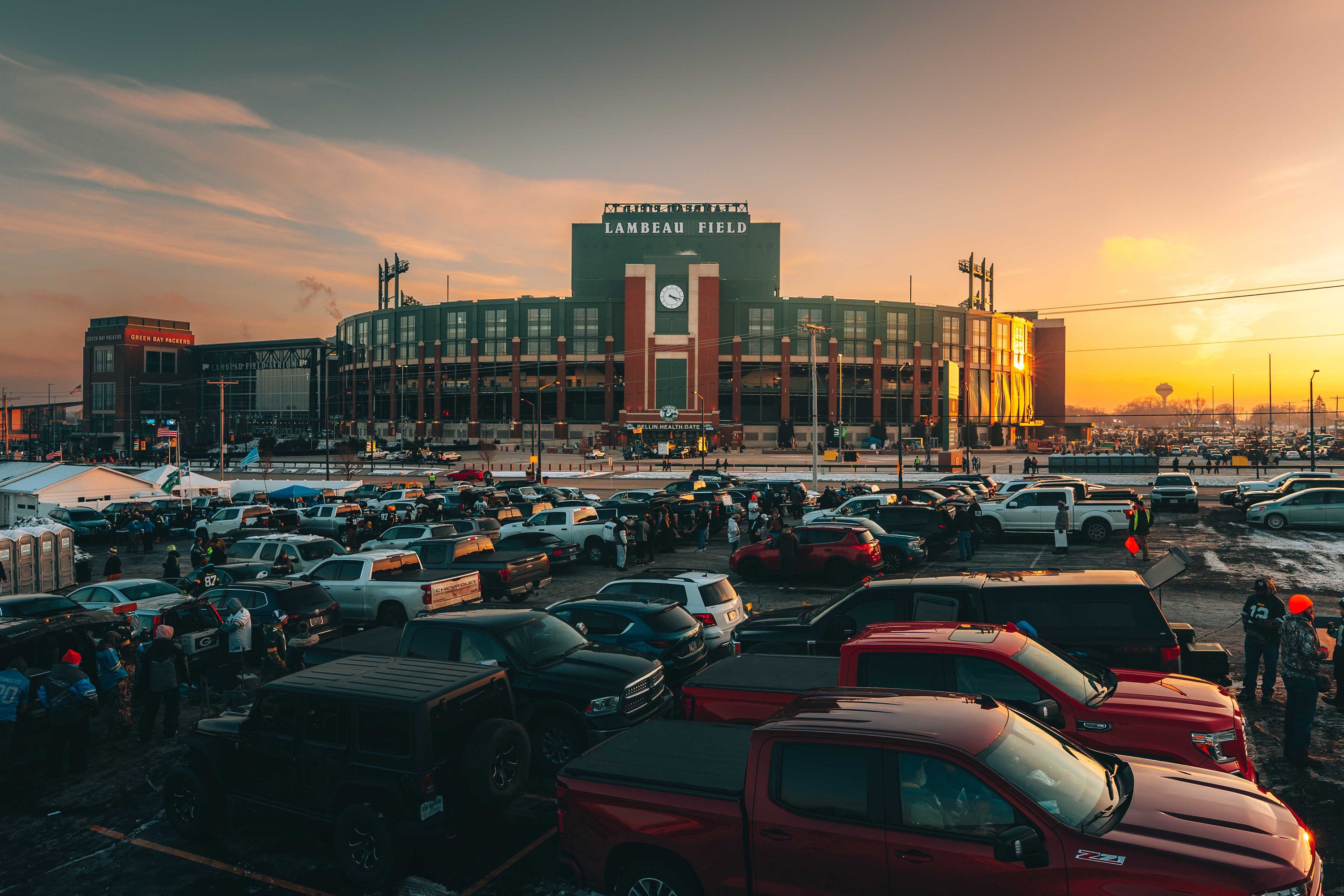 Tailgating at Lambeau Field at Sunset horizontal Green Bay Packers ...