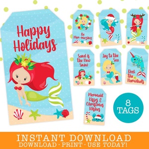 PRINTABLE Christmas Mermaids Gift Tags | Set of 8 | Instant Download ...
