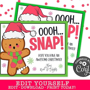 PRINTABLE Oh Snap Gingerbread Man Holiday Editable Gift Tag | Family ...
