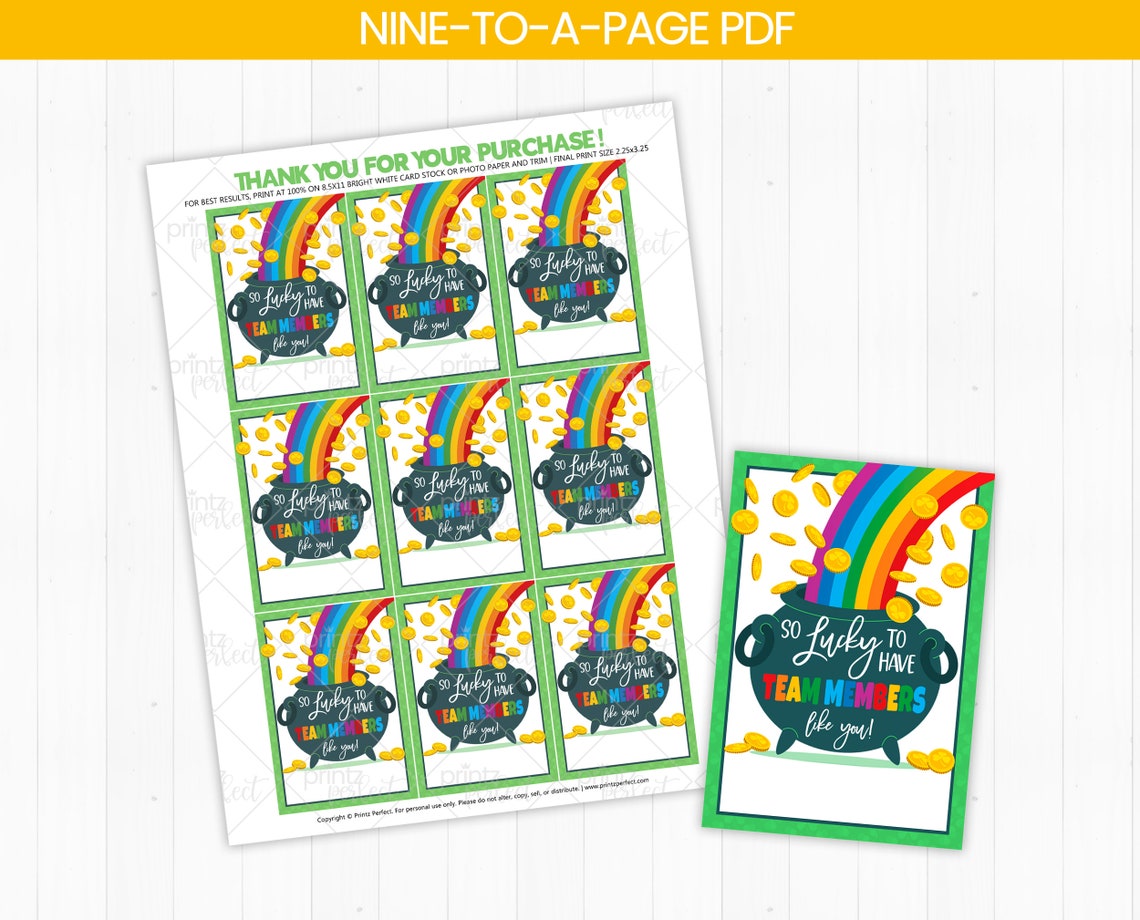 PRINTABLE Lucky to Have Team Members Like You Gift Tag Card Kids Family ...