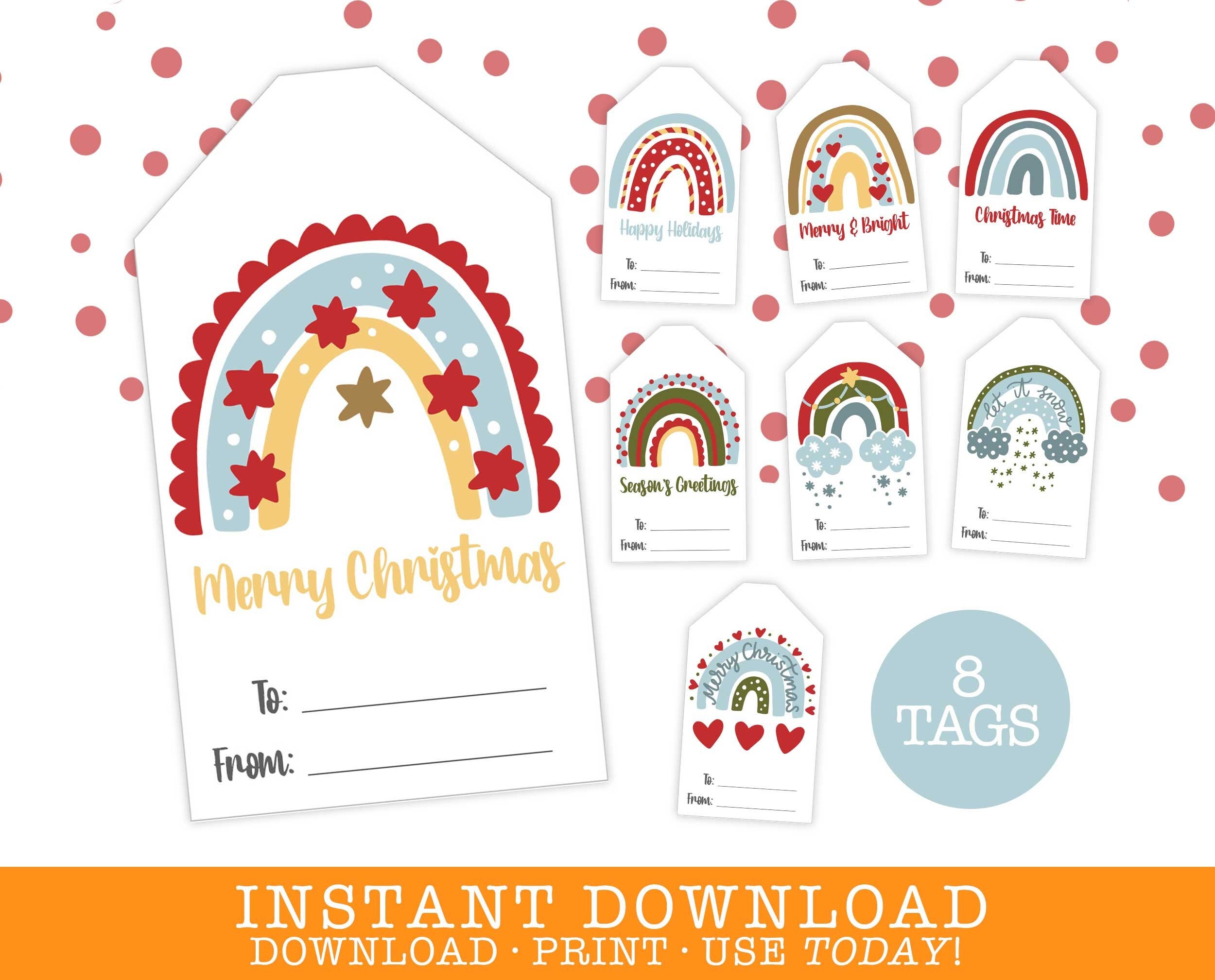 PRINTABLE Rainbow Christmas Gift Tags Set of 8 Instant - Etsy