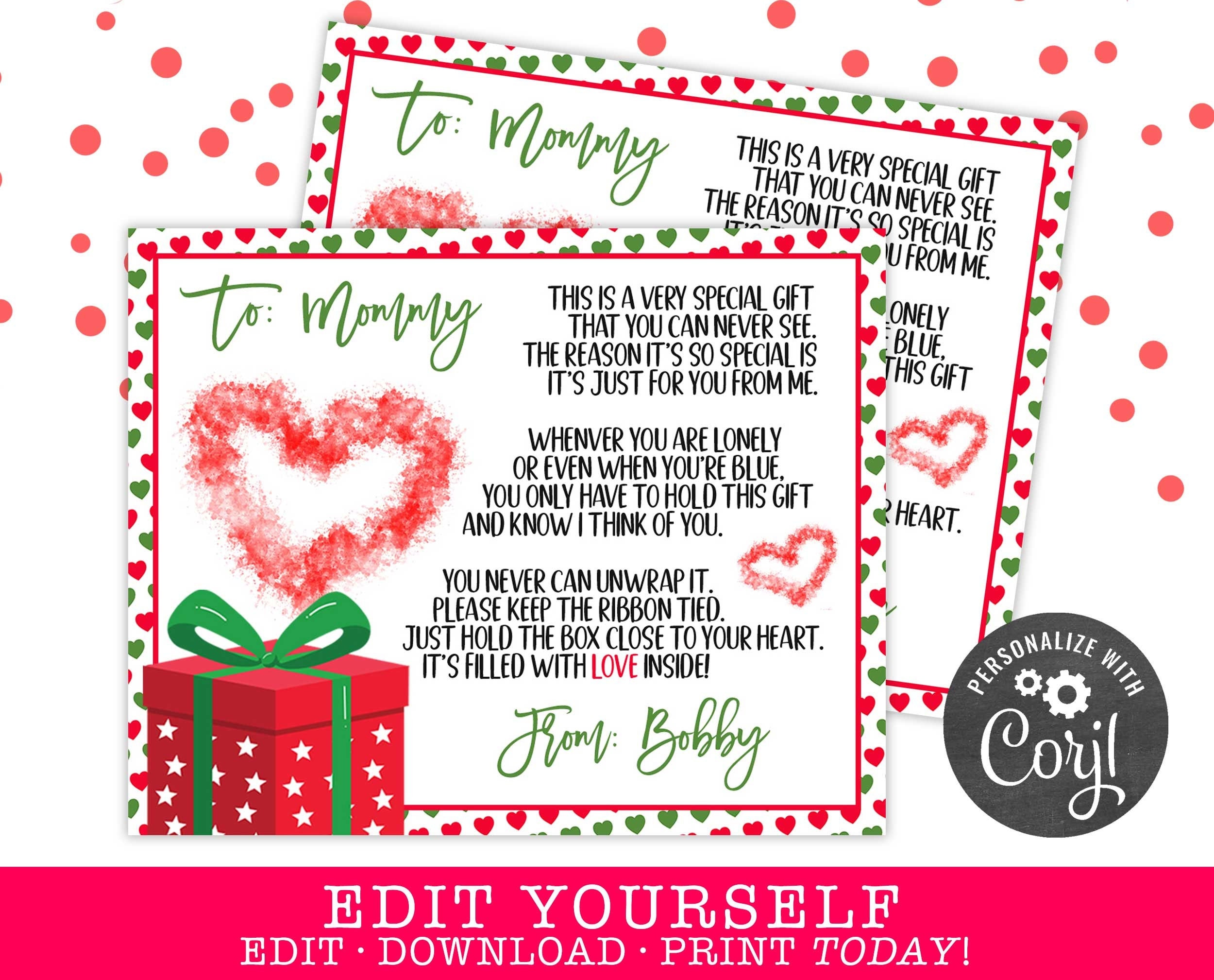 PRINTABLE Nothing Box Filled With Love Editable Christmas Gift Tag ...