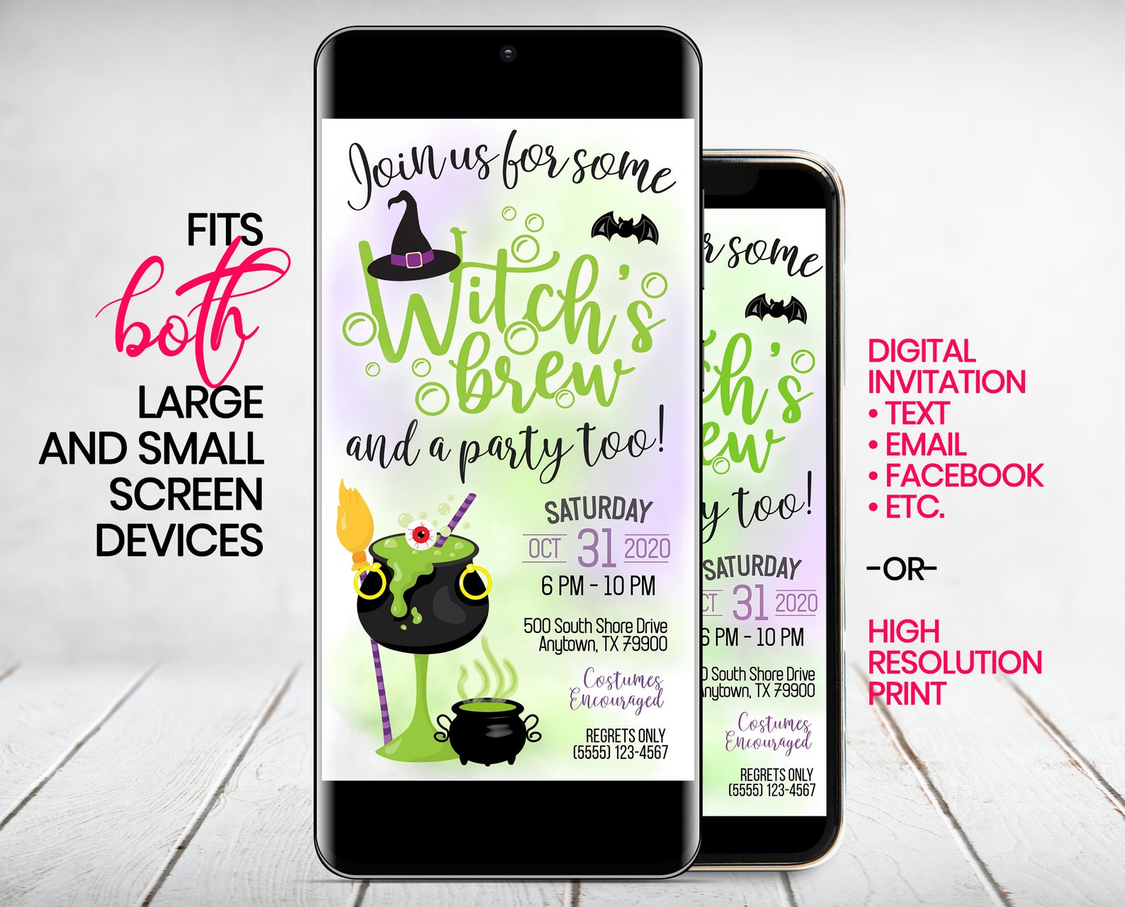 Witches Brew Halloween Editable Digital Invitation Witch Hat Cauldron ...