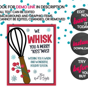PRINTABLE We Whisk You a Merry Kissmas Holiday Editable Gift Tag ...