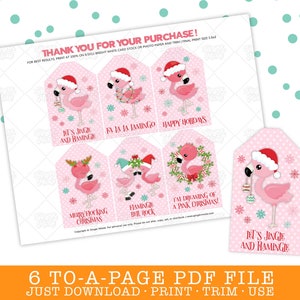 PRINTABLE Christmas Flamingos Gift Tags | Set of 6 | Instant Download ...