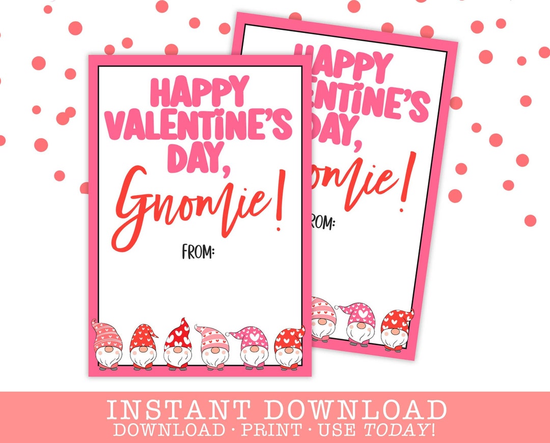 PRINTABLE Classroom Valentines Gnome Gift Tag Card | Gnomies Digital ...