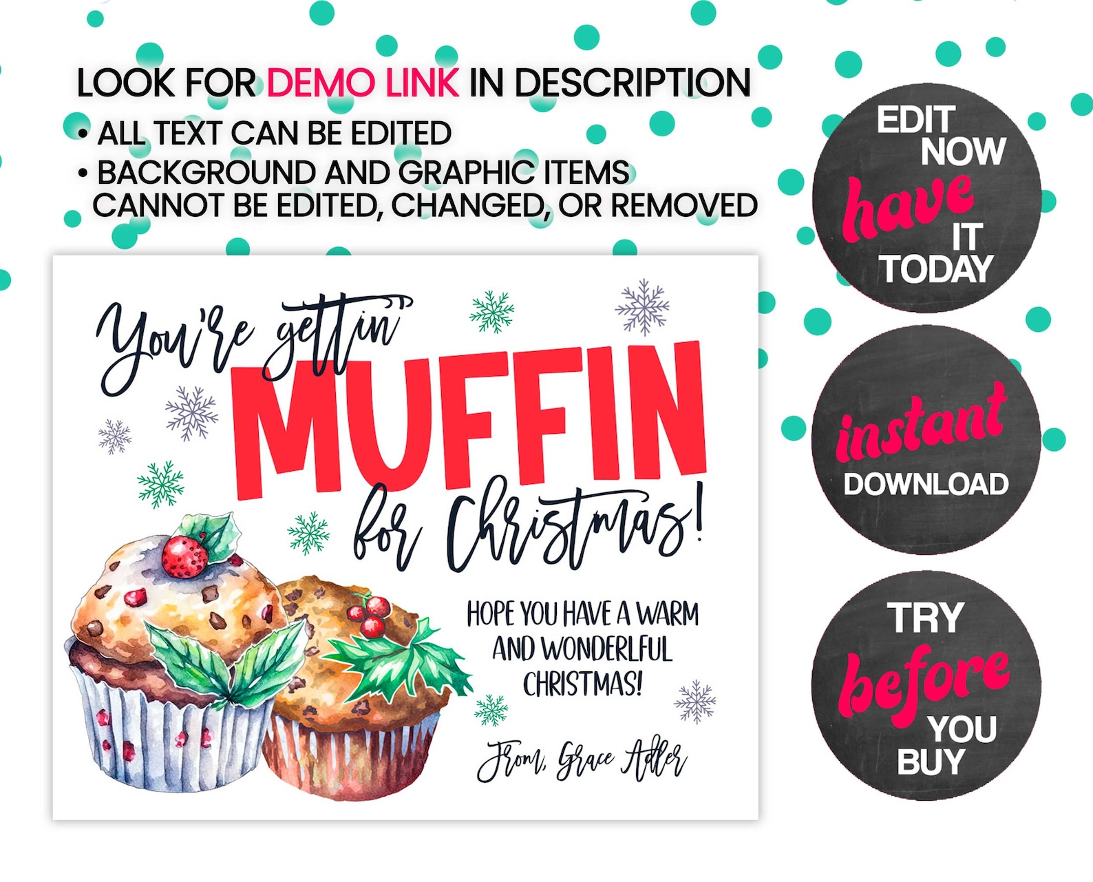 PRINTABLE Muffin for Christmas Holiday Editable Gift Tag | Friend ...