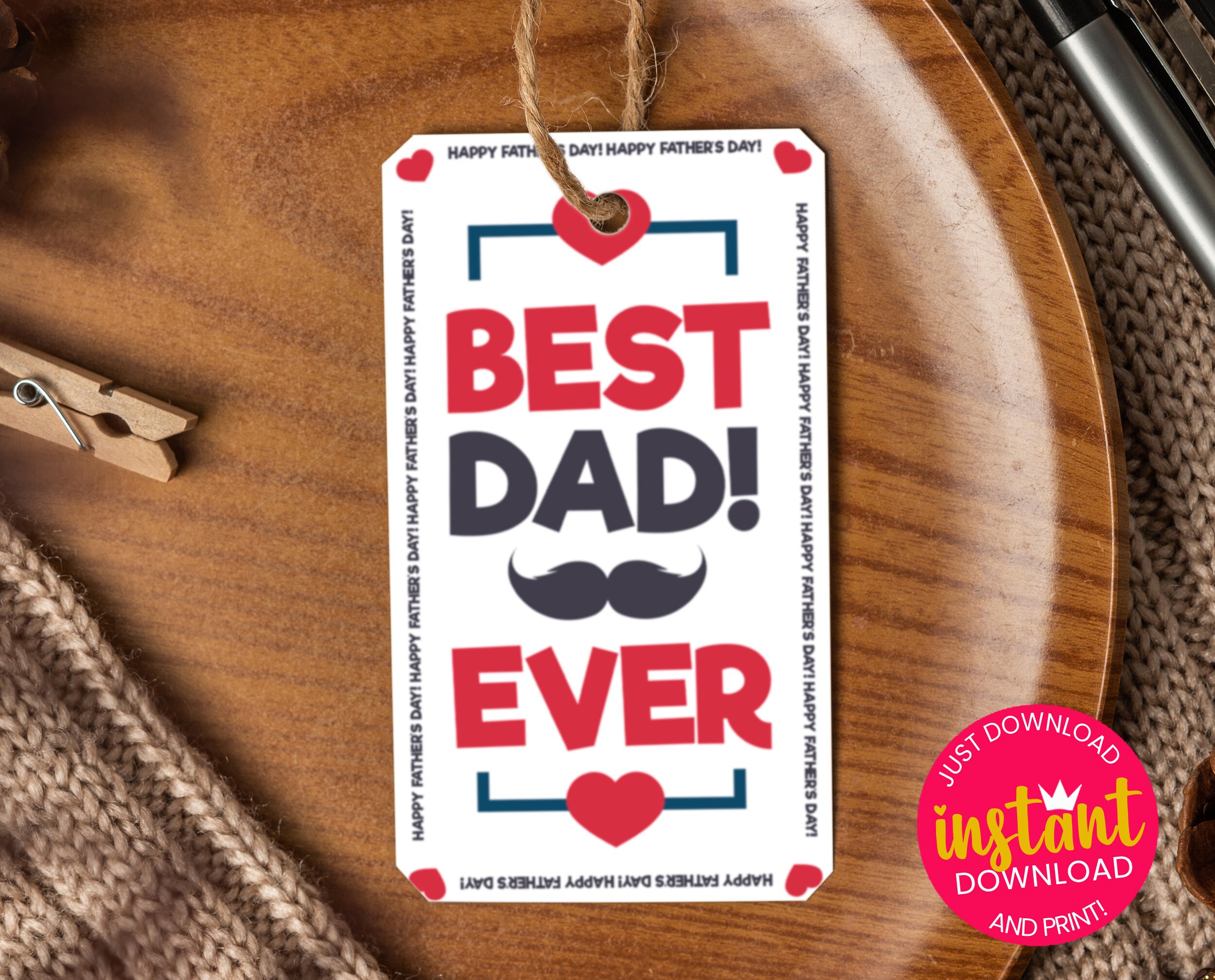 PRINTABLE Father's Day Gift Tag Card | Gift Tag for Dad | Moustache ...