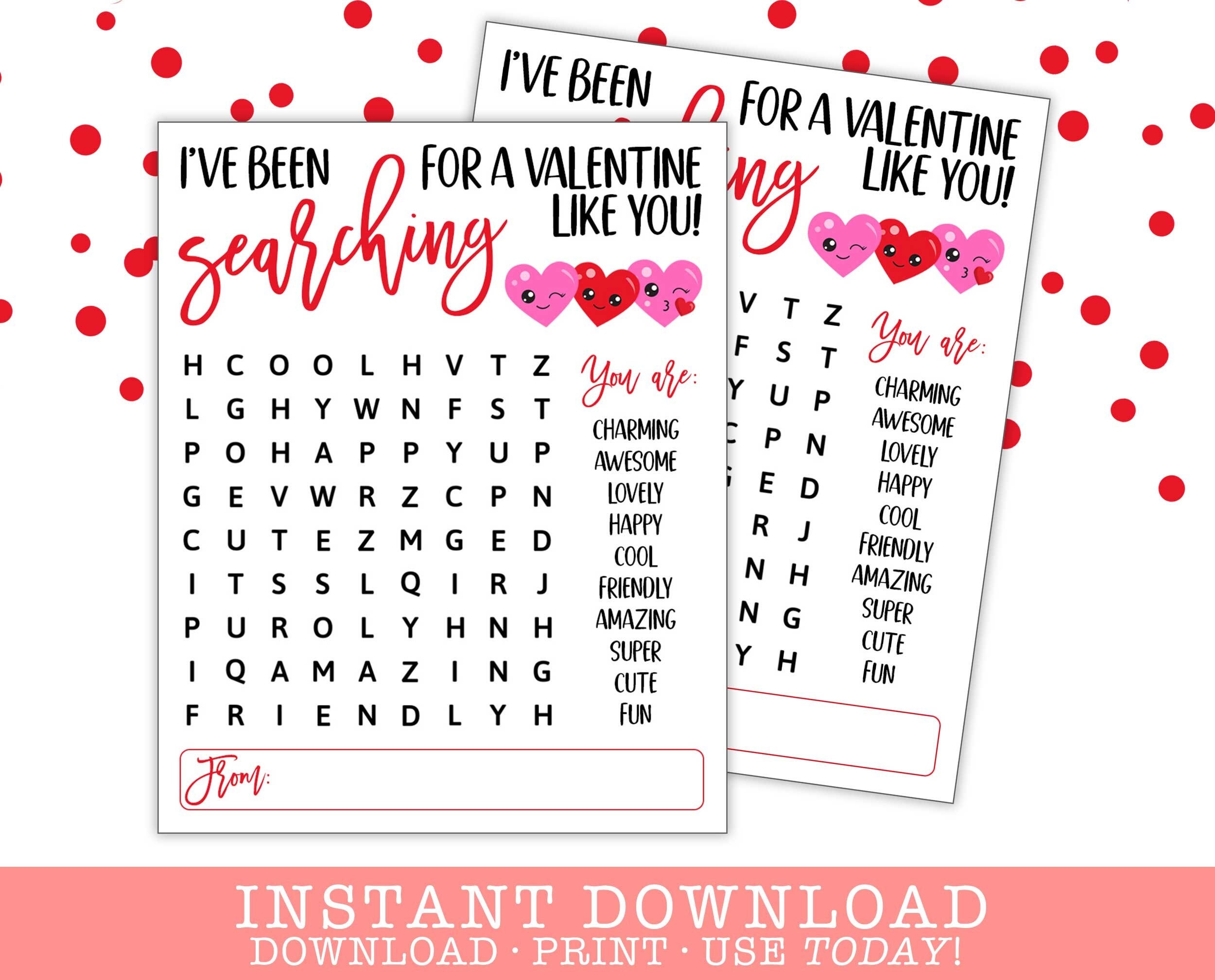 PRINTABLE Kid's Classroom Valentines Cards | Searching for You | Word ...