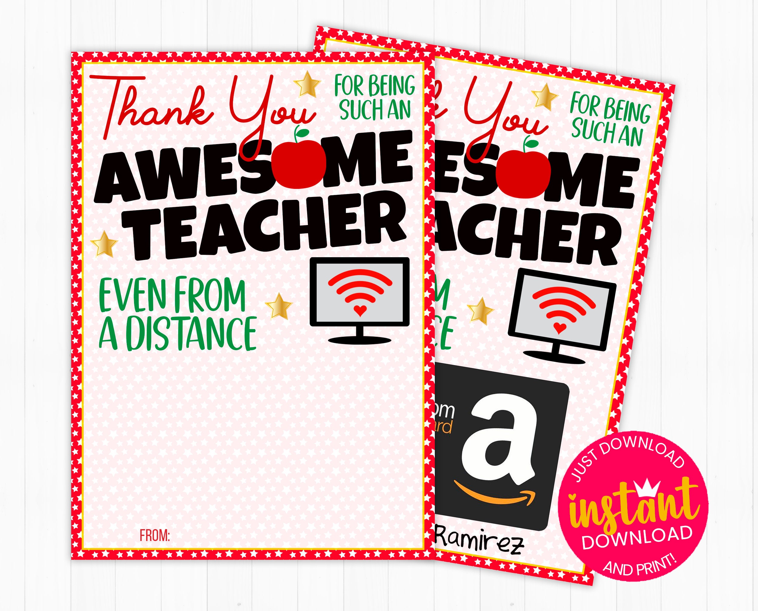 PRINTABLE Teacher Appreciation Gift Card Holder Box Virtual School PTA ...
