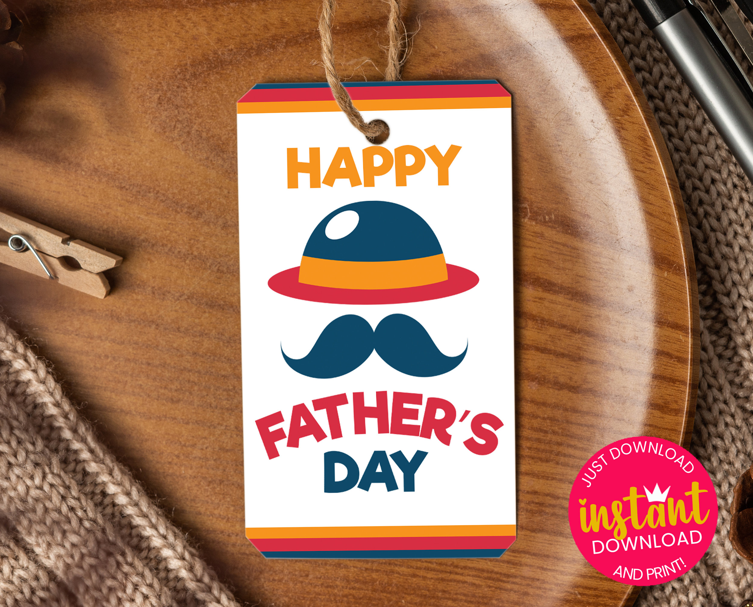PRINTABLE Father's Day Gift Tag Card Gift Tag for Daddy Moustache and ...