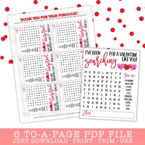 PRINTABLE Kid's Classroom Valentines Cards | Searching for You | Word ...