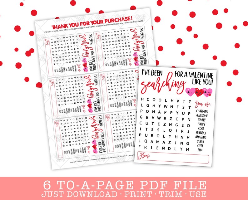PRINTABLE Kid's Classroom Valentines Cards | Searching for You | Word ...