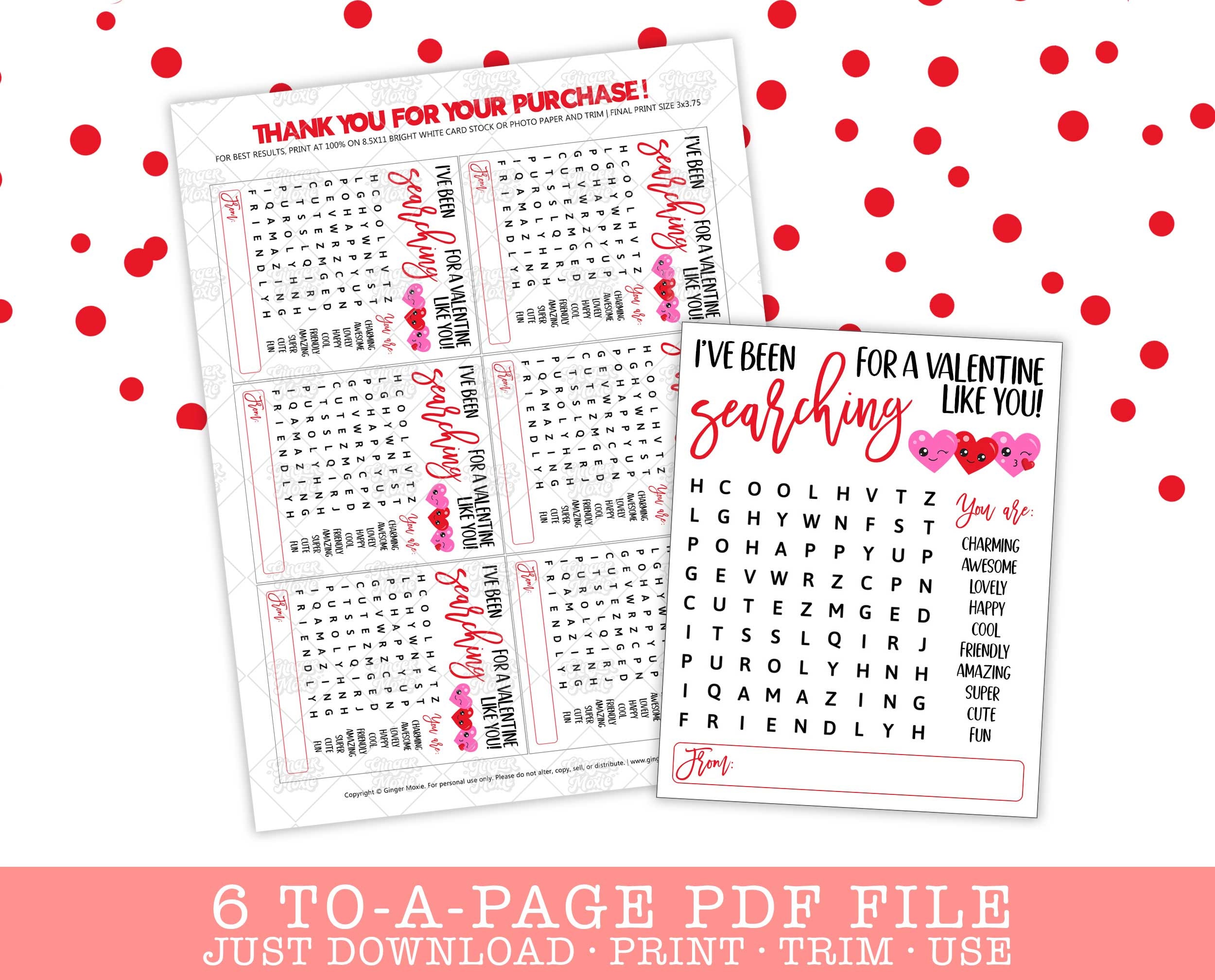 PRINTABLE Kid's Classroom Valentines Cards | Searching for You | Word ...
