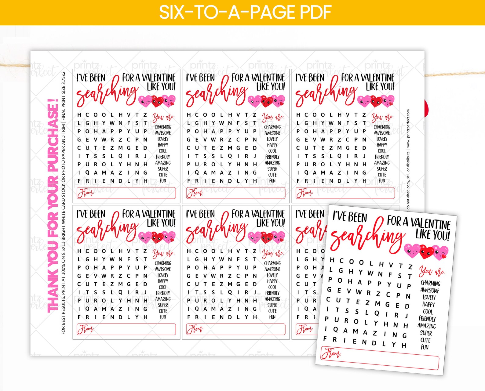 PRINTABLE Kid's Classroom Valentines Cards Searching for | Etsy