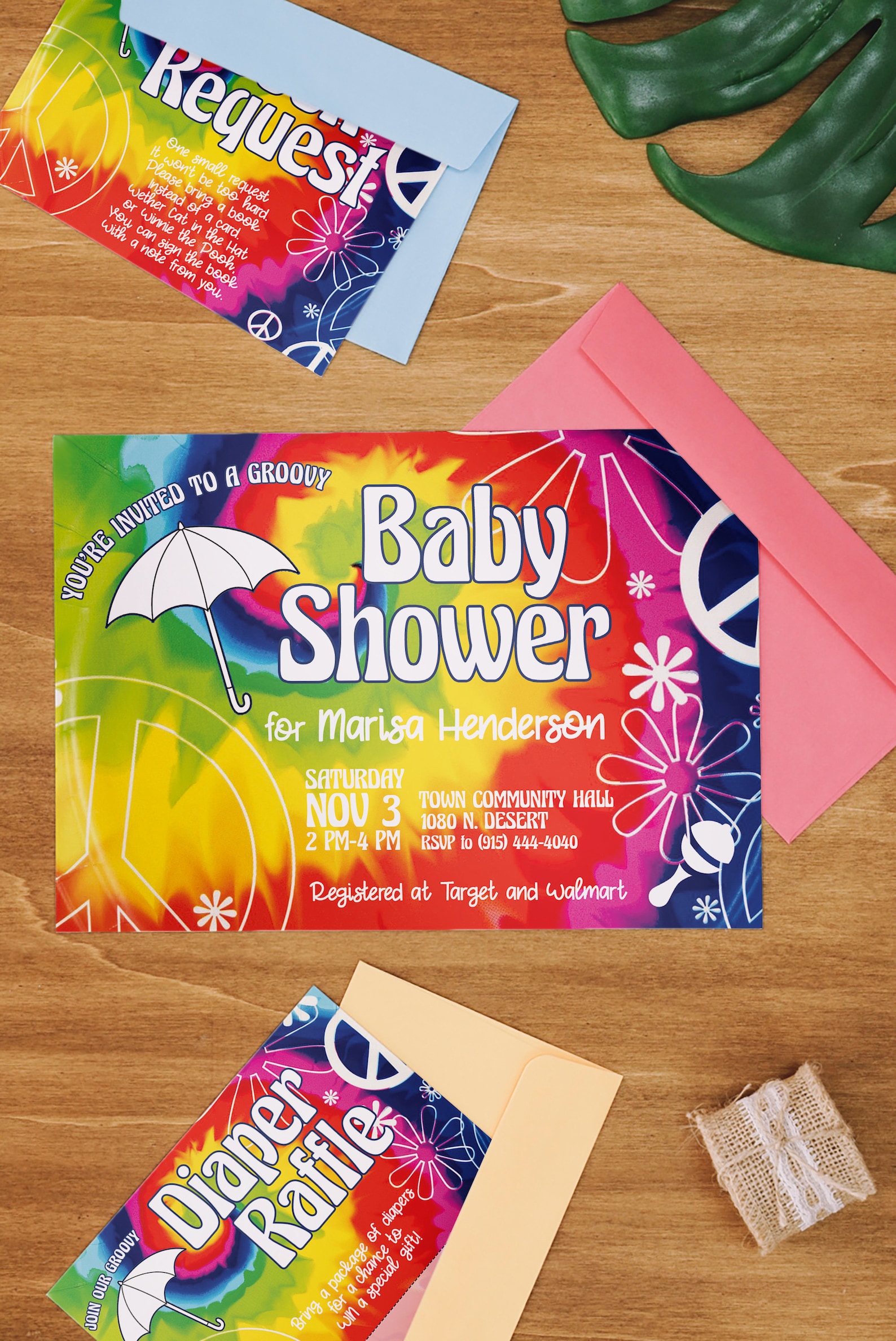 Hippie Groovy Tie-dye Baby Shower Set | Baby Shower Invitation | Diaper ...
