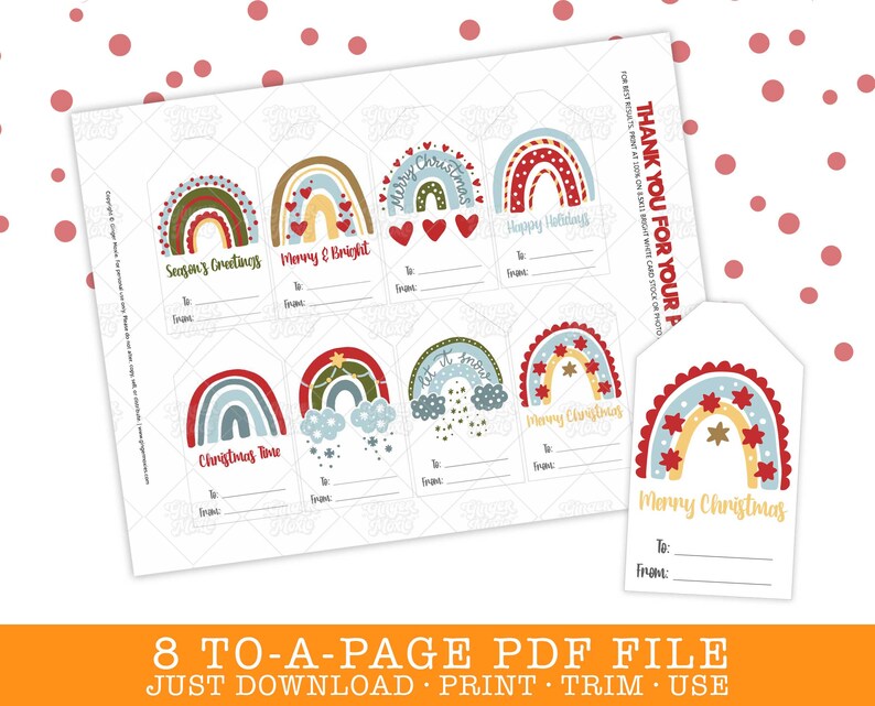 PRINTABLE Rainbow Christmas Gift Tags | Set of 8 | Instant Download ...