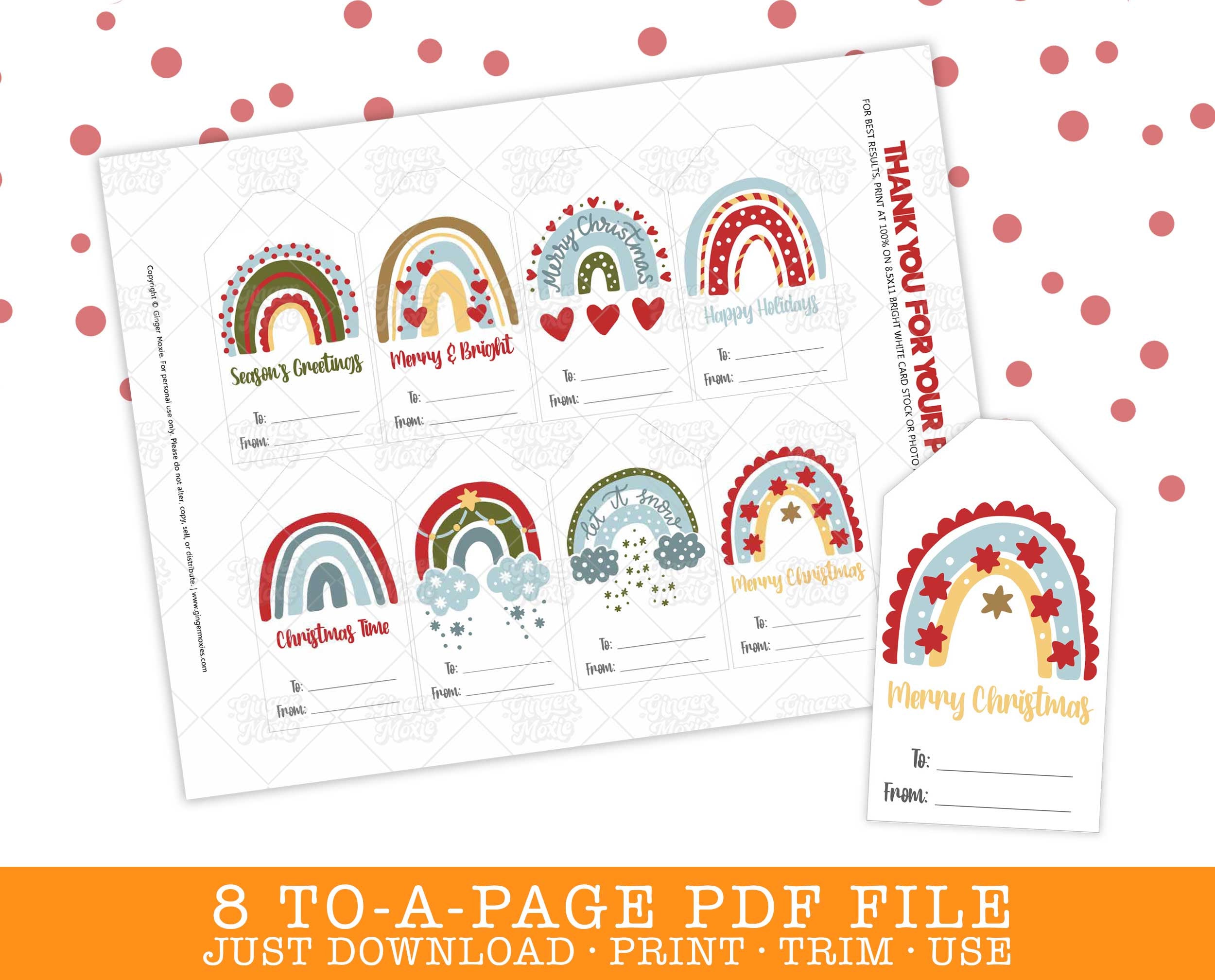 PRINTABLE Rainbow Christmas Gift Tags Set of 8 Instant - Etsy