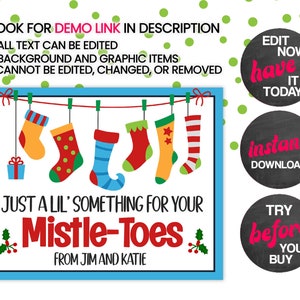 PRINTABLE for Your Mistle-toes Christmas Editable Gift Tag | Sock Gift ...