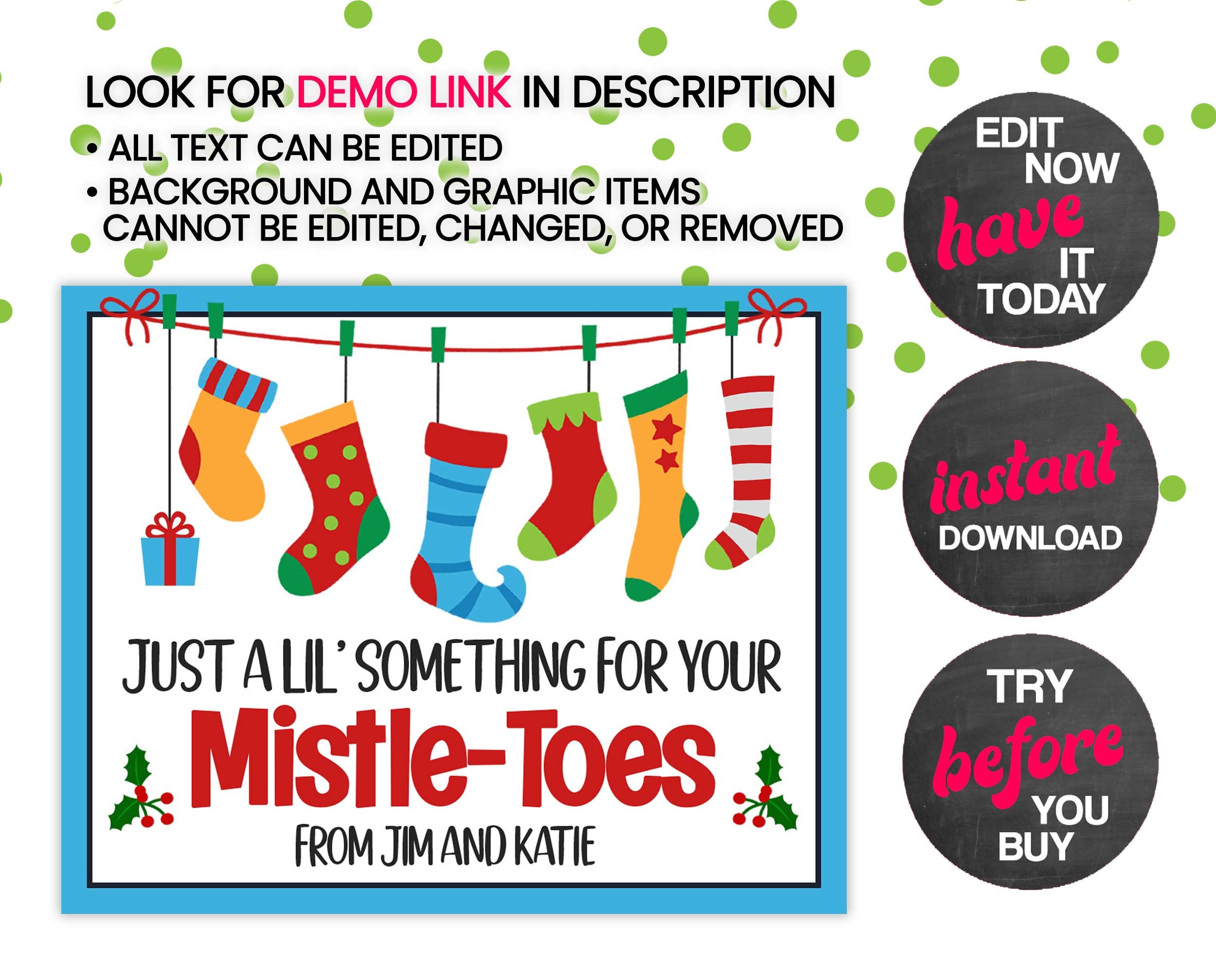 PRINTABLE for Your Mistle-toes Christmas Editable Gift Tag | Sock Gift ...
