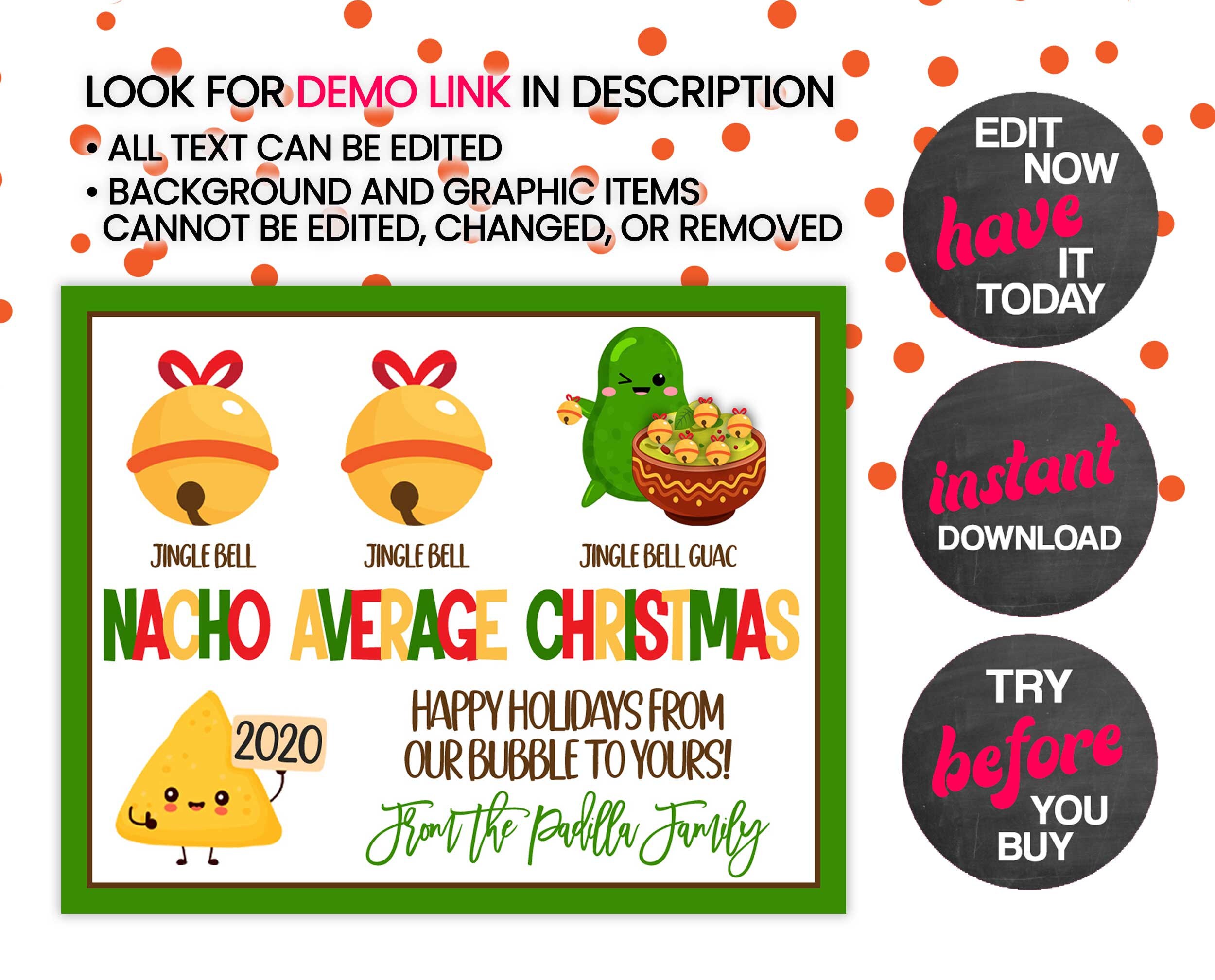 PRINTABLE Christmas Gift Tag Nacho Average Christmas Jingle Bell Guac ...
