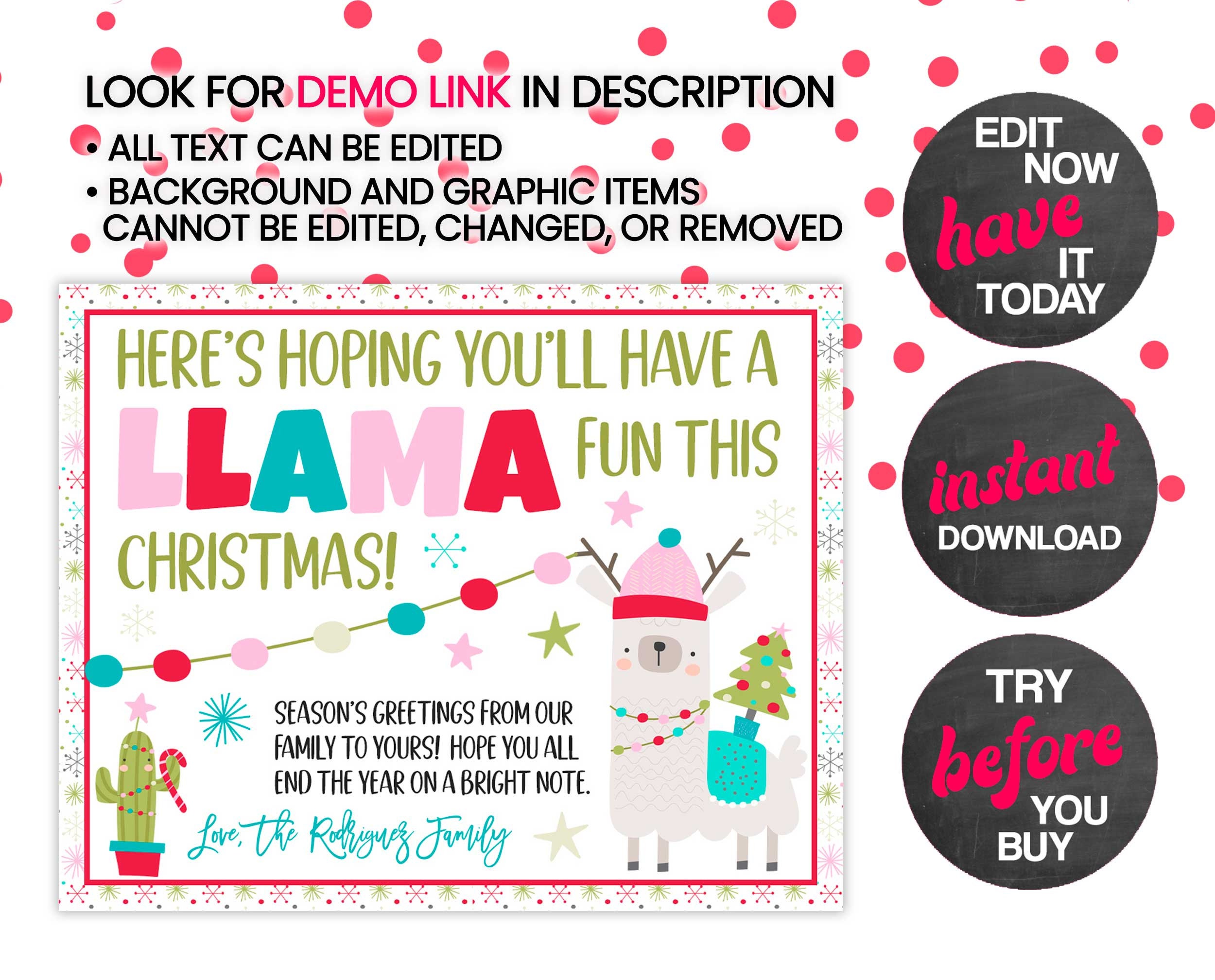 PRINTABLE Llama Fun Wishes Christmas Editable Gift Tag | Family Friend ...