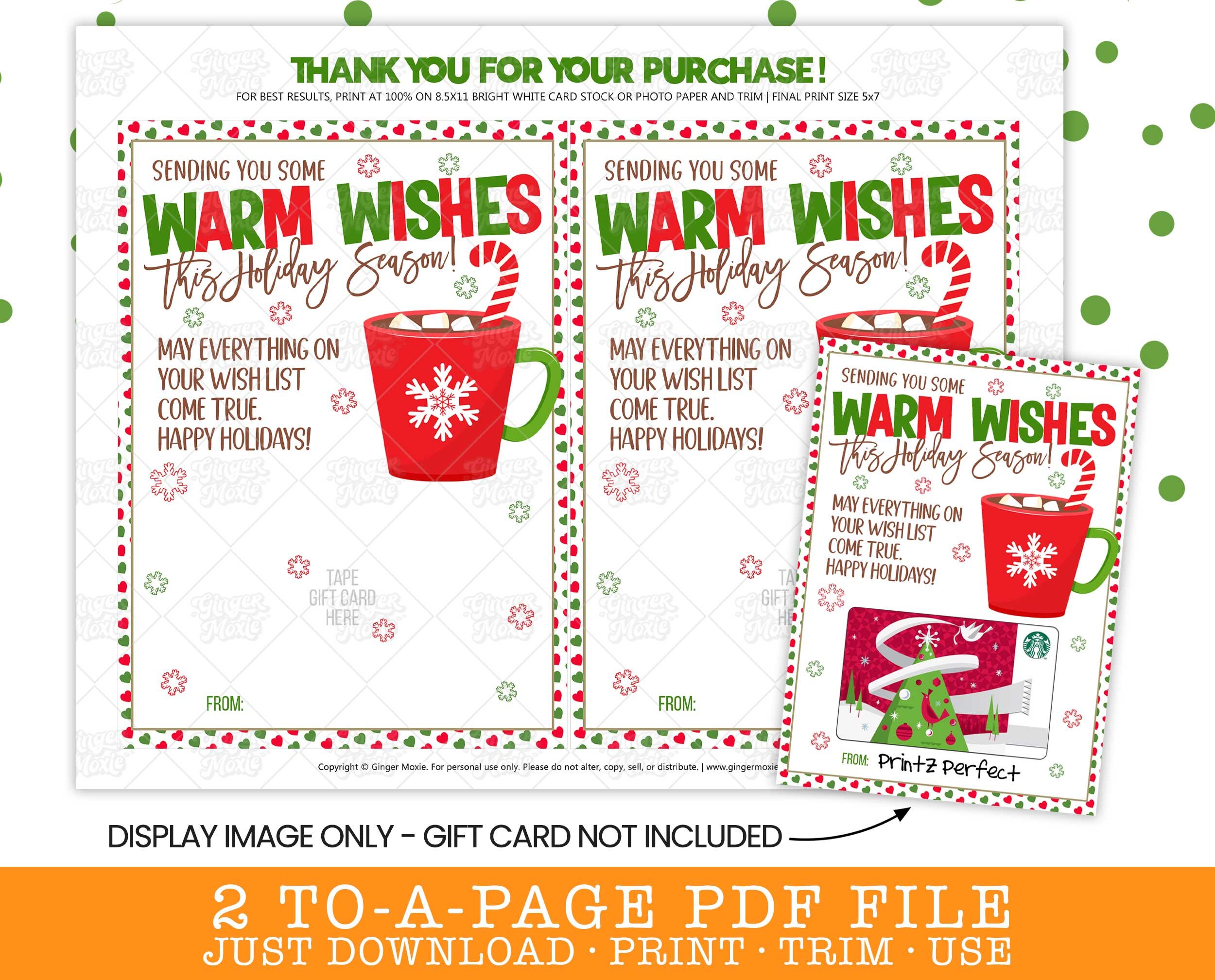 PRINTABLE Sending You Warm Wishes Christmas Gift Card Holder Tag Box ...