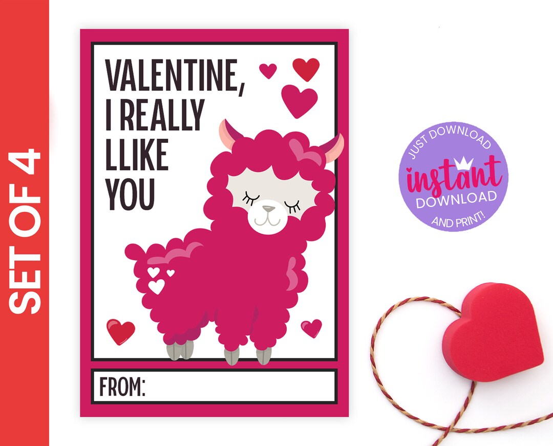 PRINTABLE Kid's Classroom Valentines Llama Fun Cards | Set of 4 ...