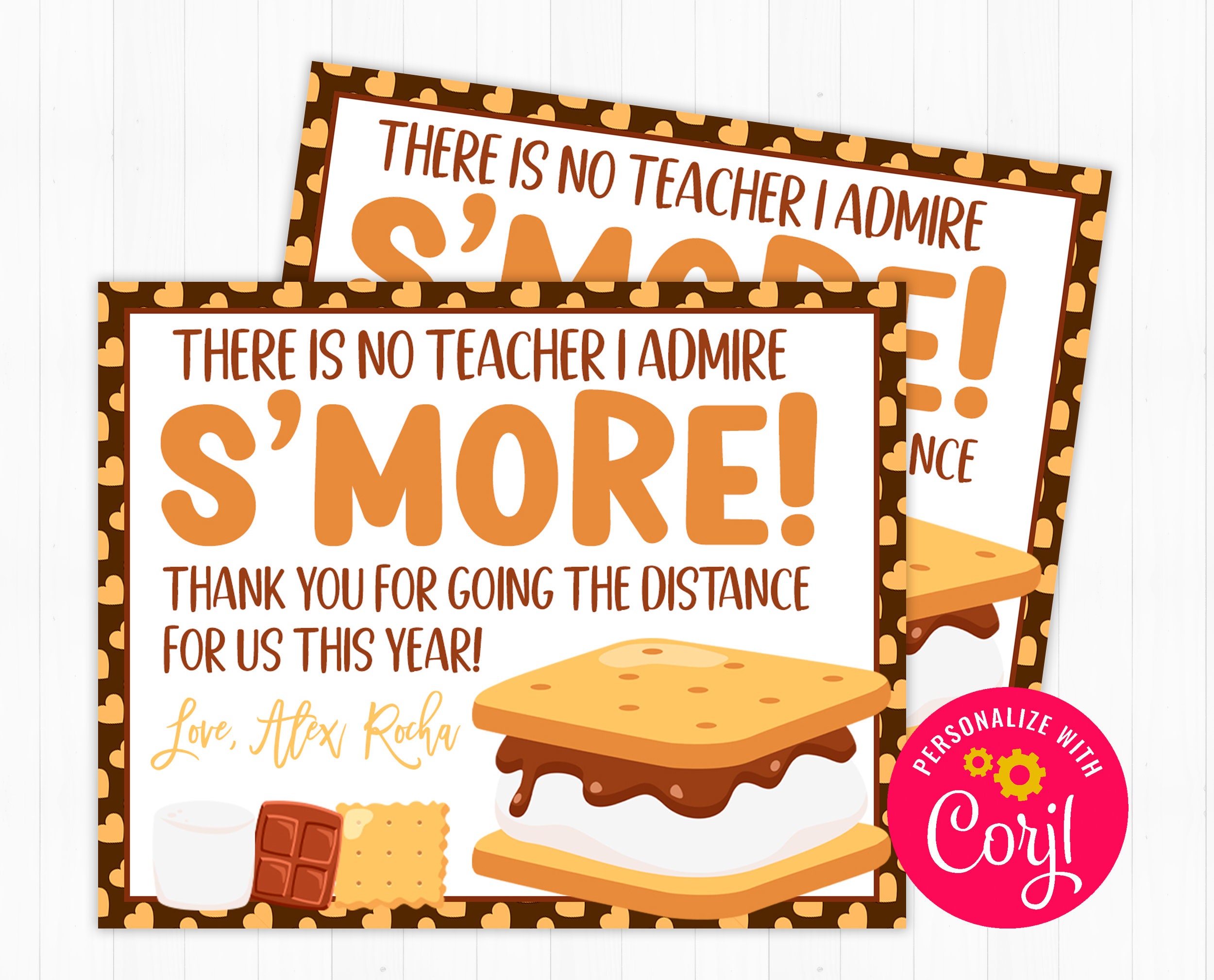 PRINTABLE Teacher Thank You S'more Appreciation Editable Gift Tag ...