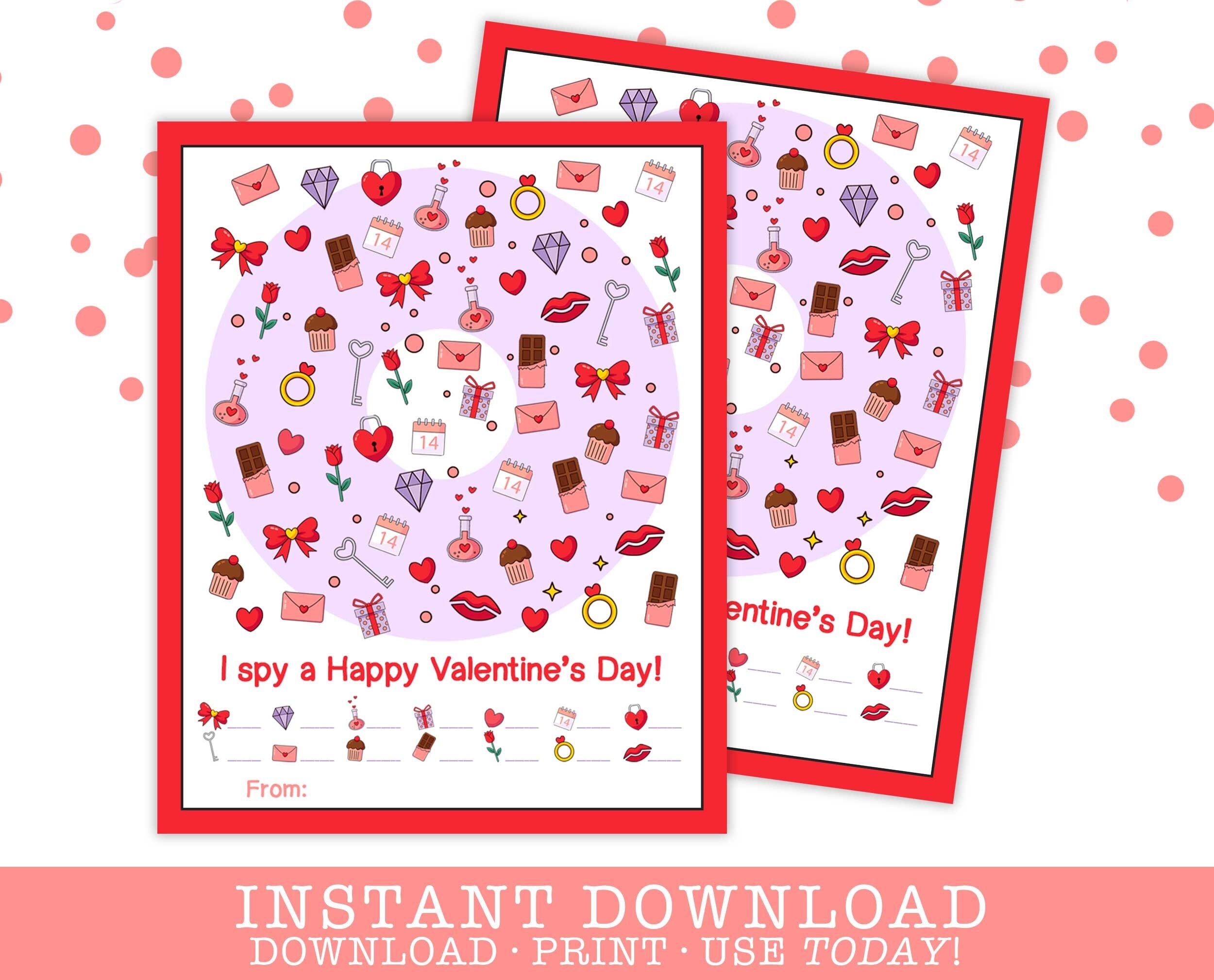 PRINTABLE Kid's Classroom Valentines Cards | I Spy | Digital Valentines ...