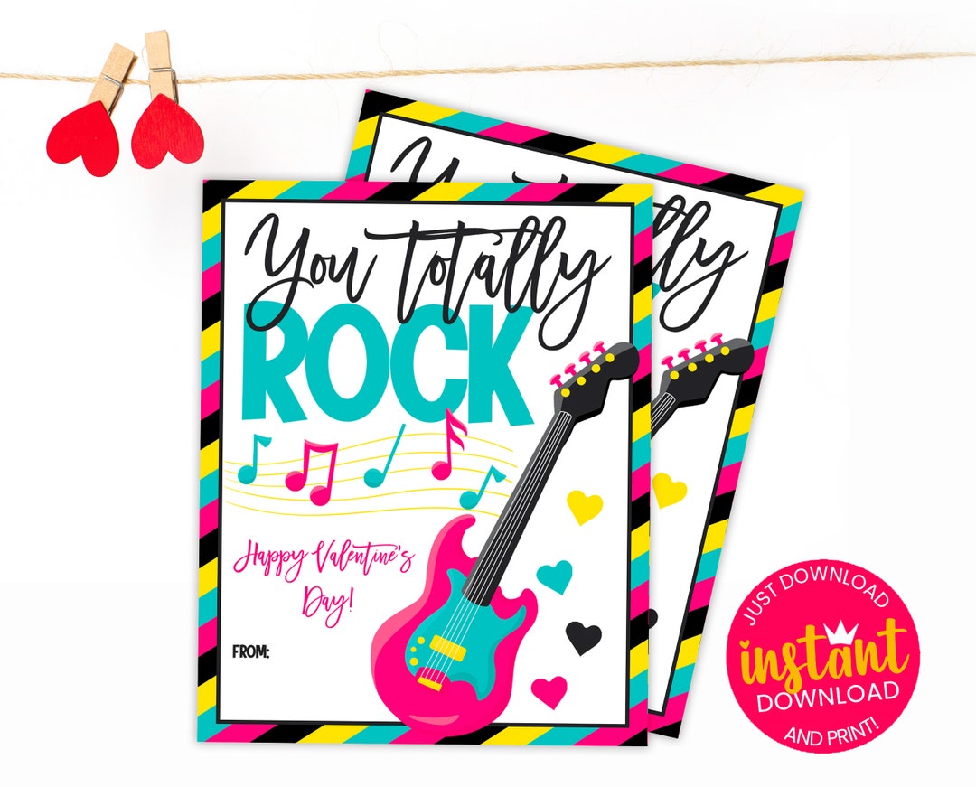 PRINTABLE Kid's Classroom Valentines Cards You Rock - Etsy