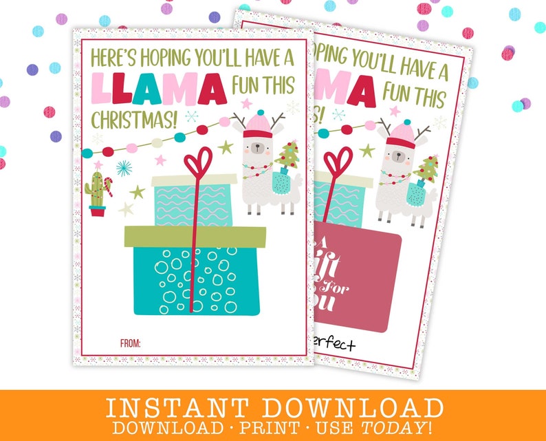 PRINTABLE Llama Fun Wishes Printable Christmas Gift Card Holder Box Tag ...