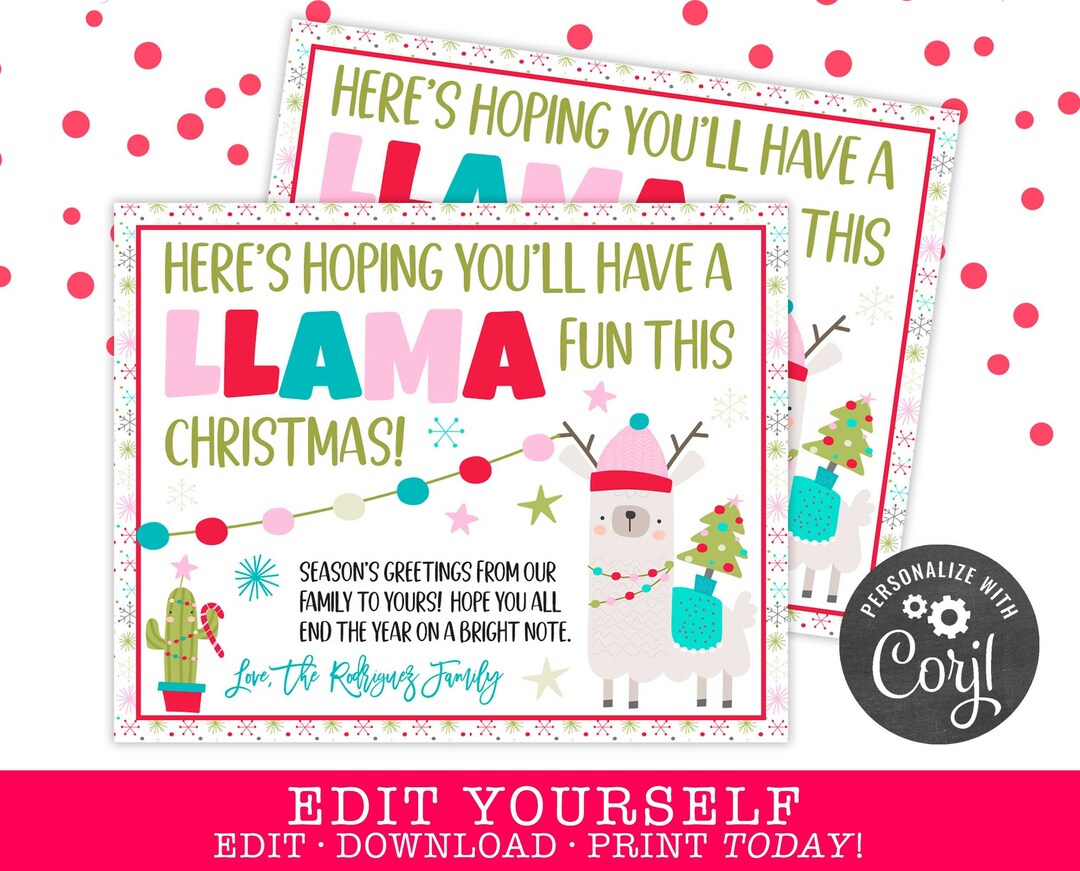 PRINTABLE Llama Fun Wishes Christmas Editable Gift Tag | Family Friend ...