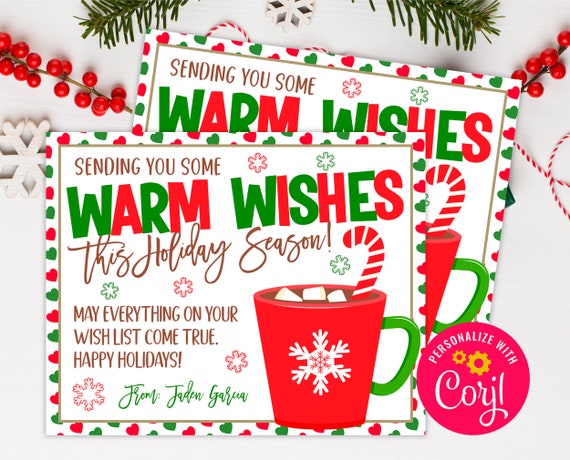PRINTABLE Sending You Warm Wishes Editable Christmas Gift Tag | Etsy