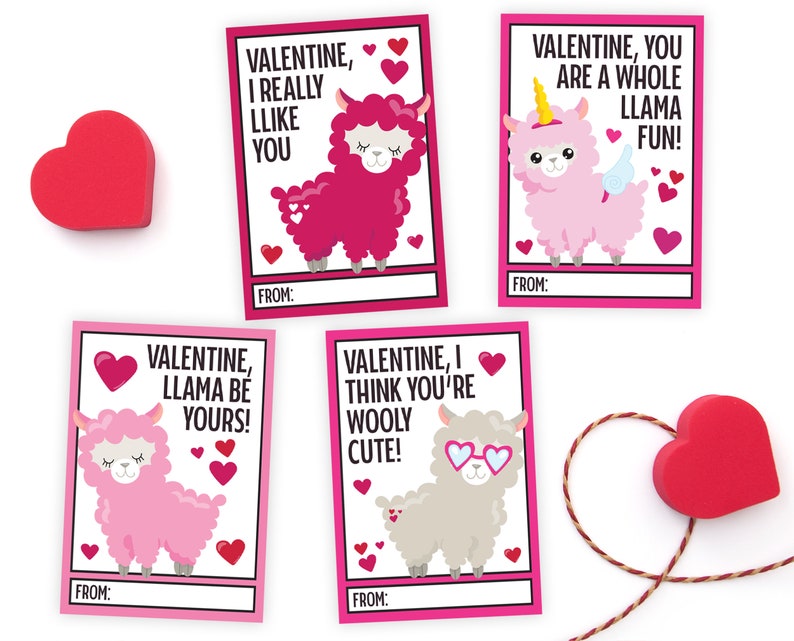 PRINTABLE Kid's Classroom Valentines Llama Fun Cards | Set of 4 ...