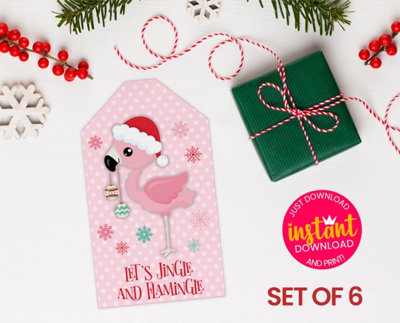 PRINTABLE Christmas Flamingos Gift Tags Set of 6 Instant | Etsy