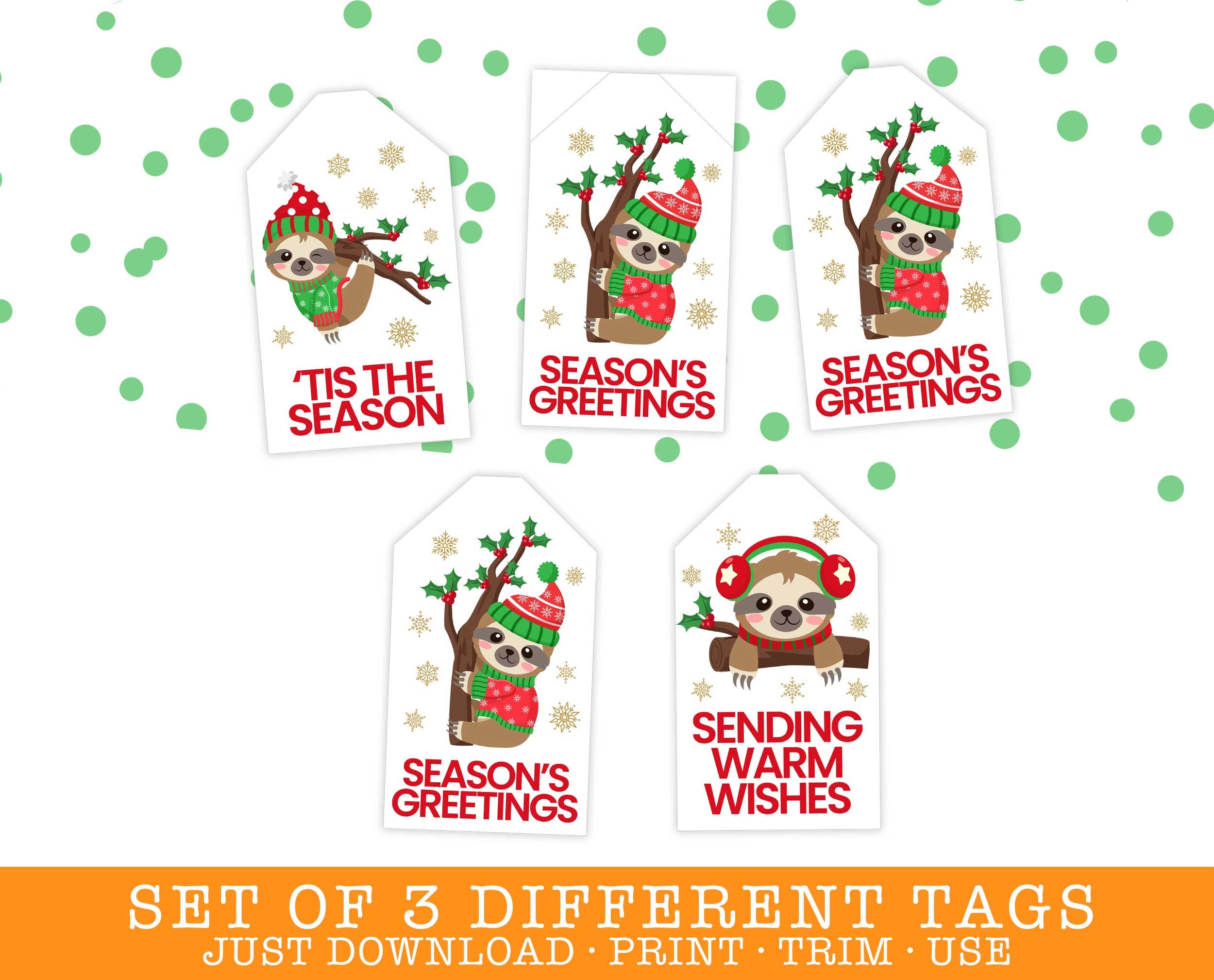 PRINTABLE Christmas Sloths Gift Tags | Set of 5 | Instant Download ...