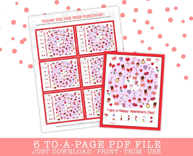 PRINTABLE Kid's Classroom Valentines Cards I Spy Digital Valentines ...