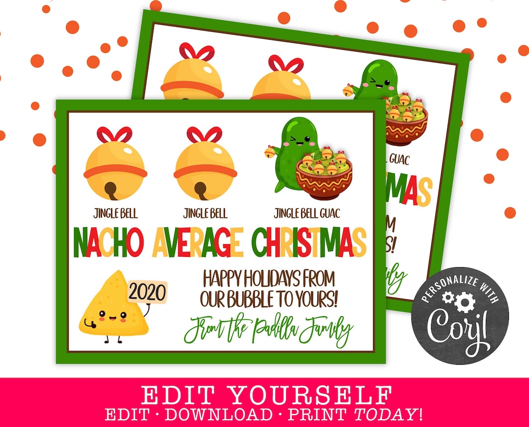 PRINTABLE Christmas Gift Tag Nacho Average Christmas Jingle Bell Guac ...