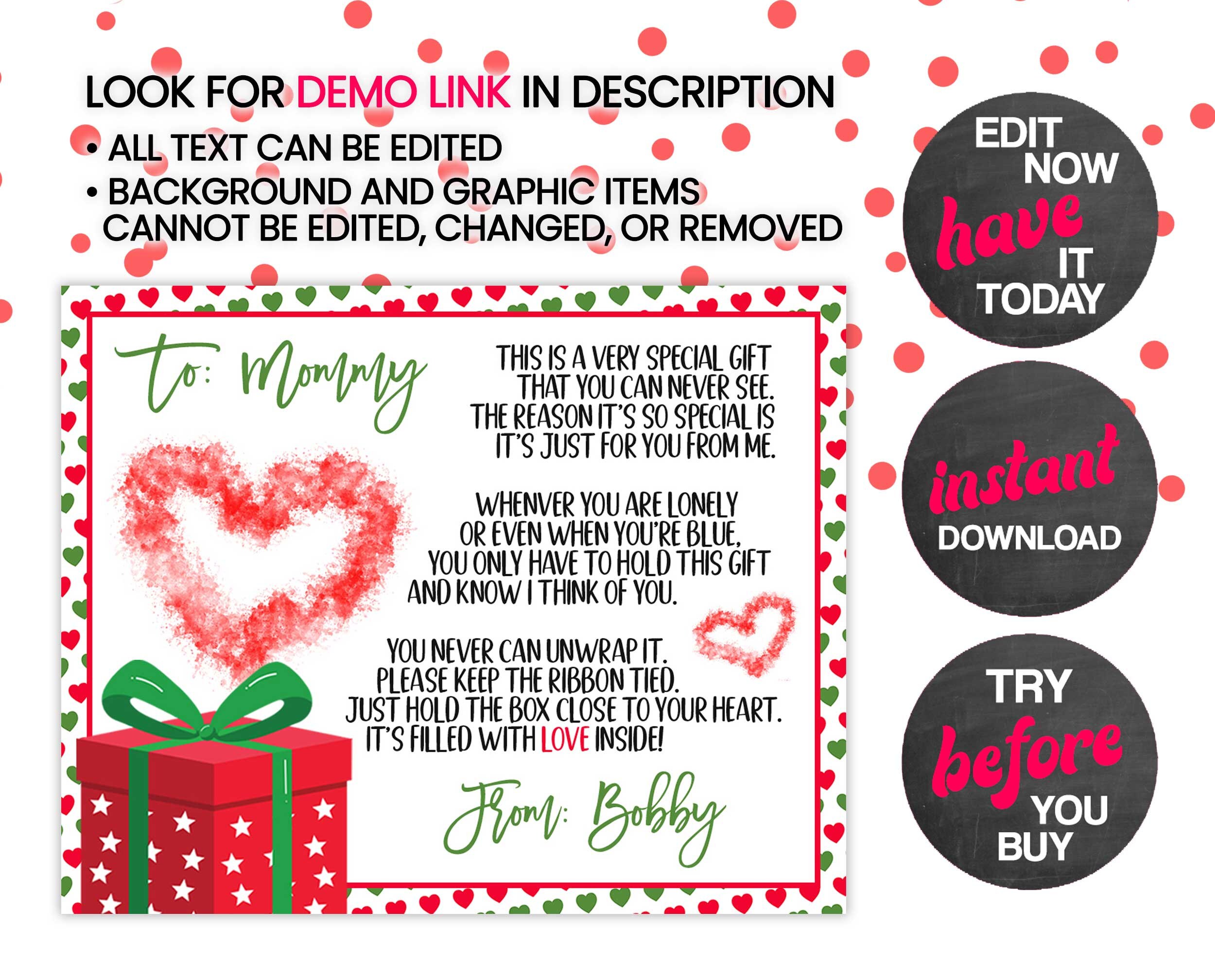 PRINTABLE Nothing Box Filled With Love Editable Christmas Gift Tag ...