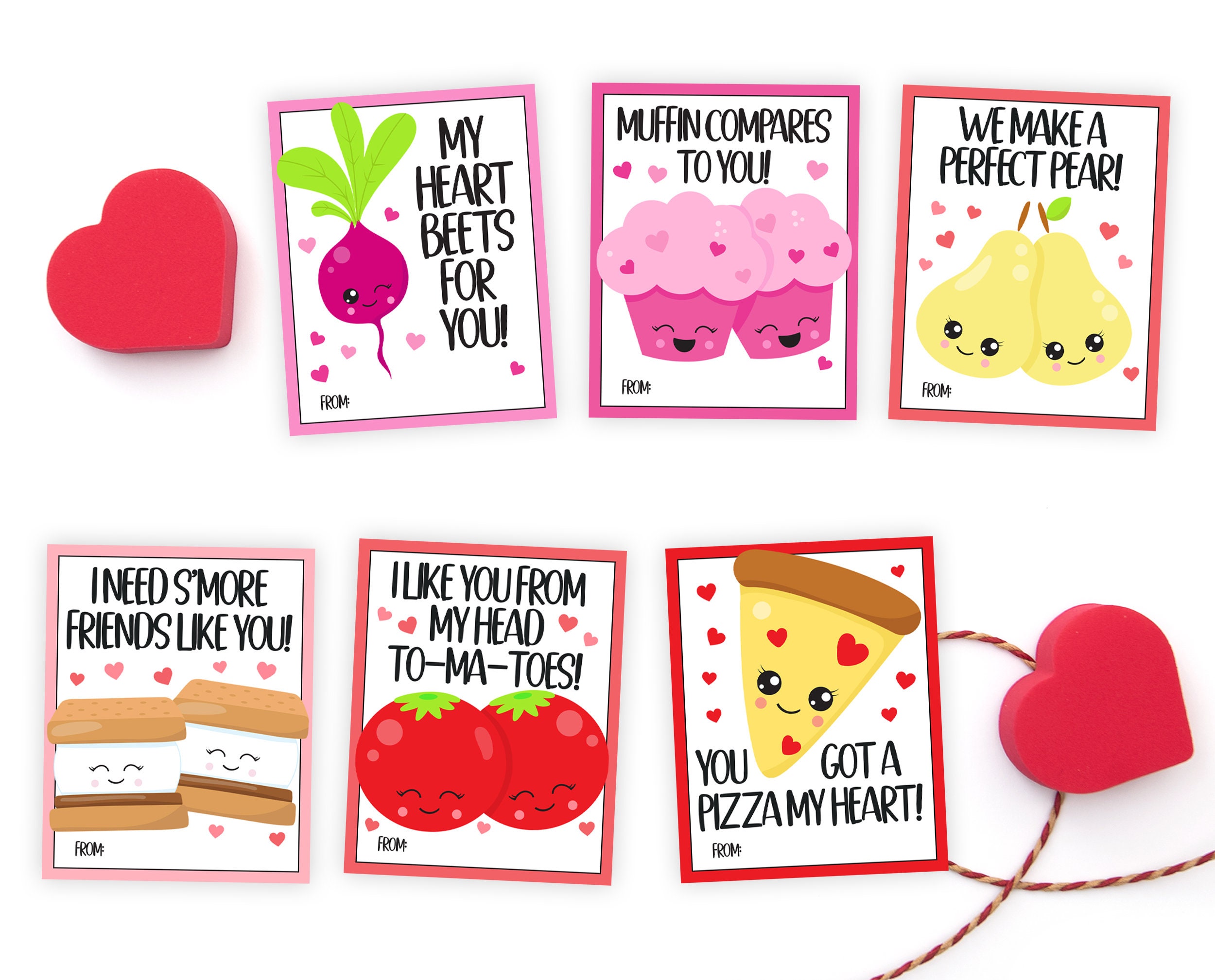PRINTABLE Kid's Classroom Valentines Cards | Set of 6 | Cute Food ...