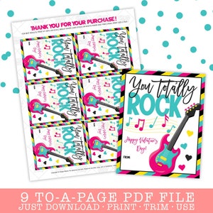 PRINTABLE Kid's Classroom Valentines Cards | You Rock Guitar Digital ...