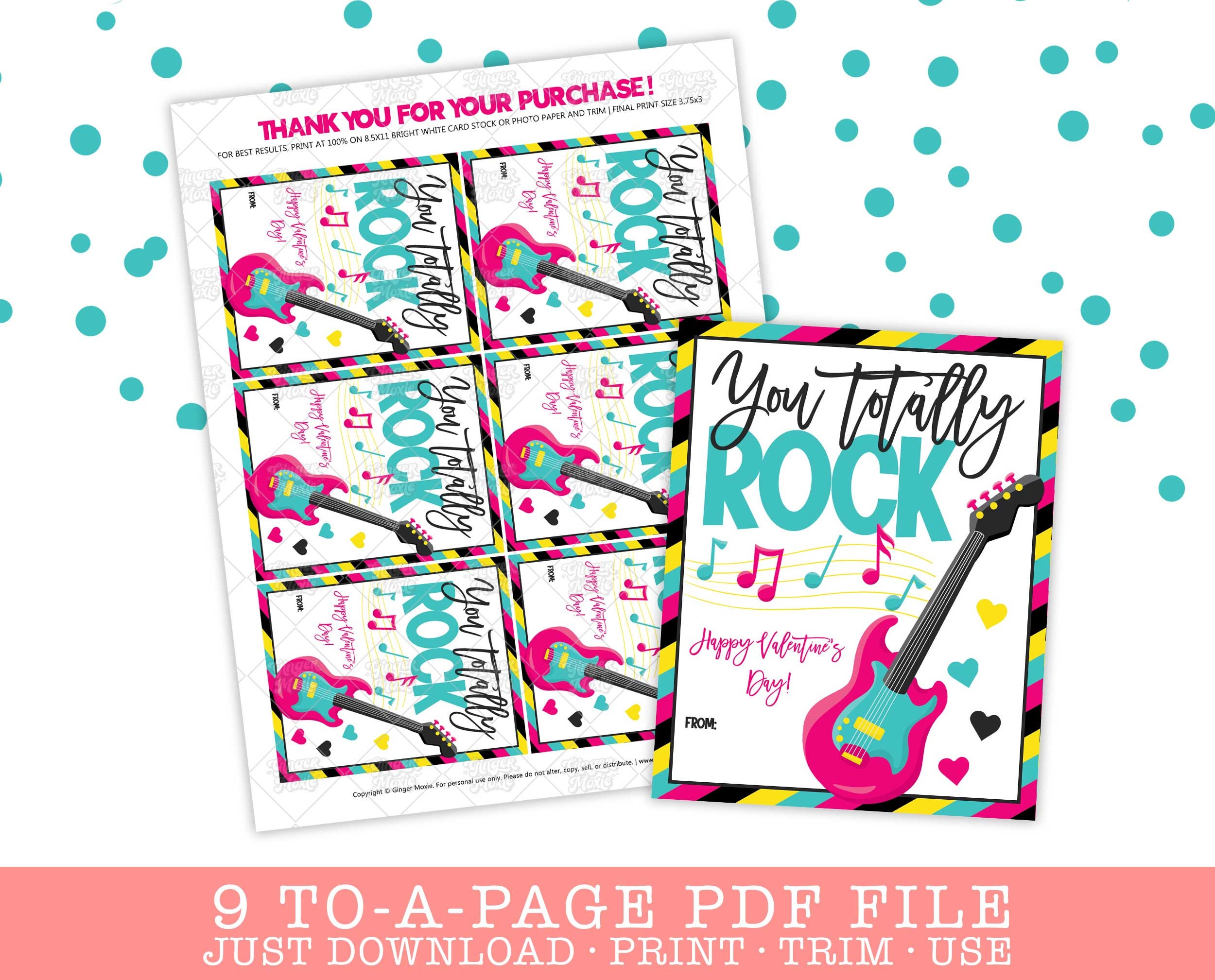 PRINTABLE Kid's Classroom Valentines Cards | You Rock Guitar Digital ...