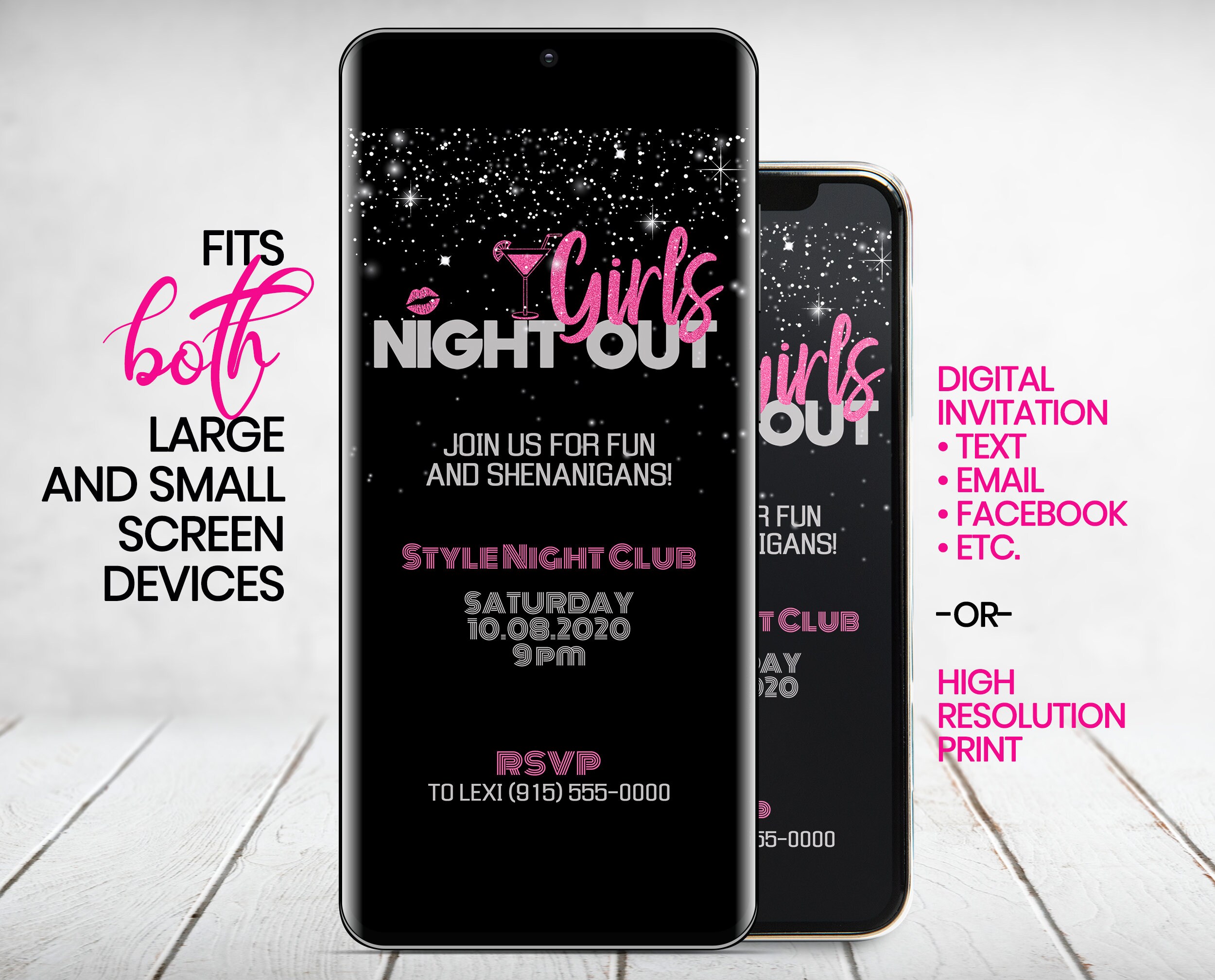 Girls Night Out Editable Digital Party Invitation | GNO Red Black Gold ...