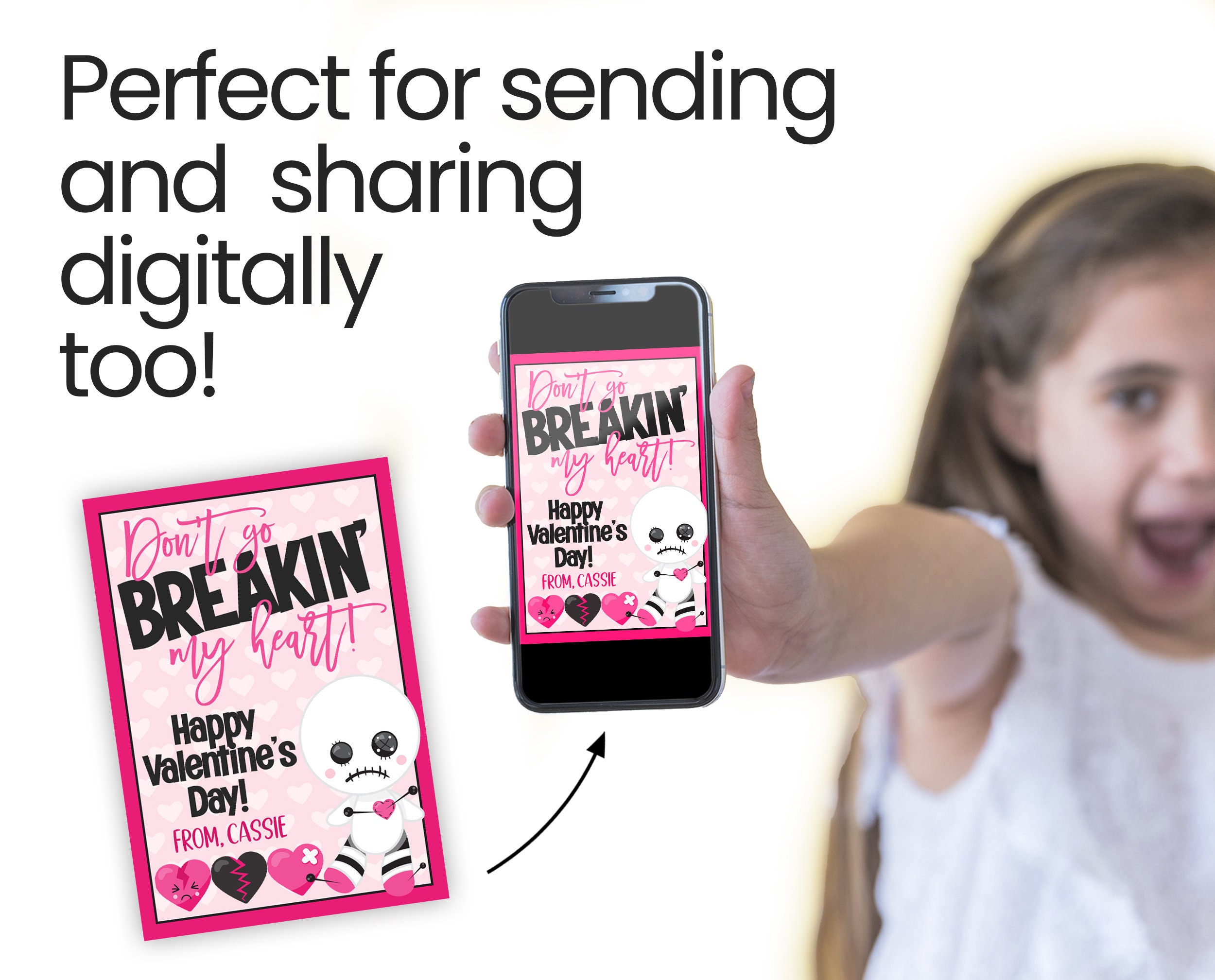 PRINTABLE Classroom Valentines Don't Go Breakin' My Heart Editable Tag ...