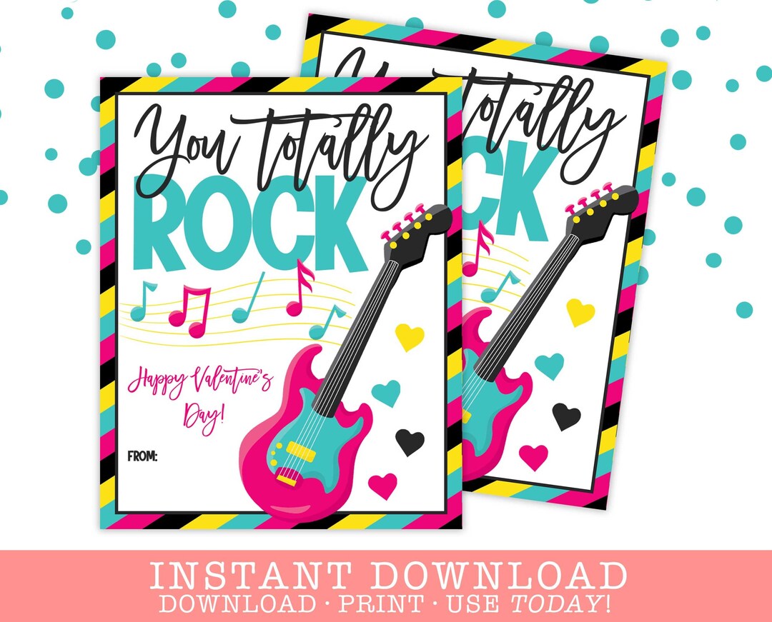 PRINTABLE Kid's Classroom Valentines Cards | You Rock Guitar Digital ...