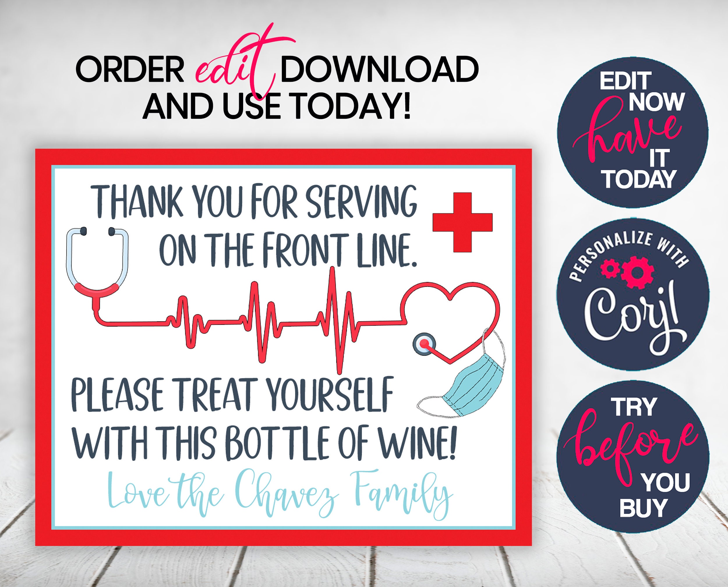 PRINTABLE Thank You Appreciation Editable Gift Tag for Nurse Doctor ...