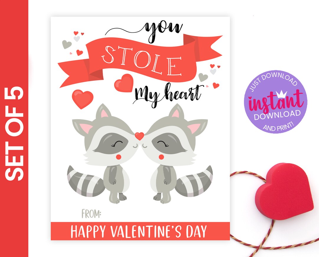 PRINTABLE Kid's Classroom Valentines Cards | Set of 5 | Cute Critters ...