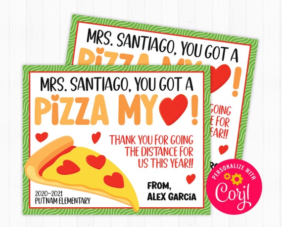 PRINTABLE Pizza My Heart Teacher Thank You Appreciation | Etsy