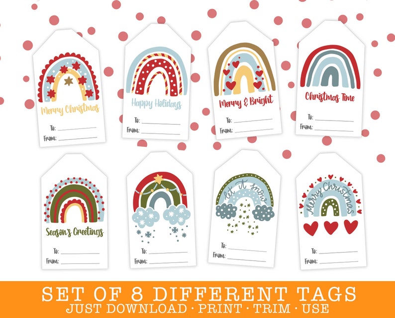 PRINTABLE Rainbow Christmas Gift Tags | Set of 8 | Instant Download ...